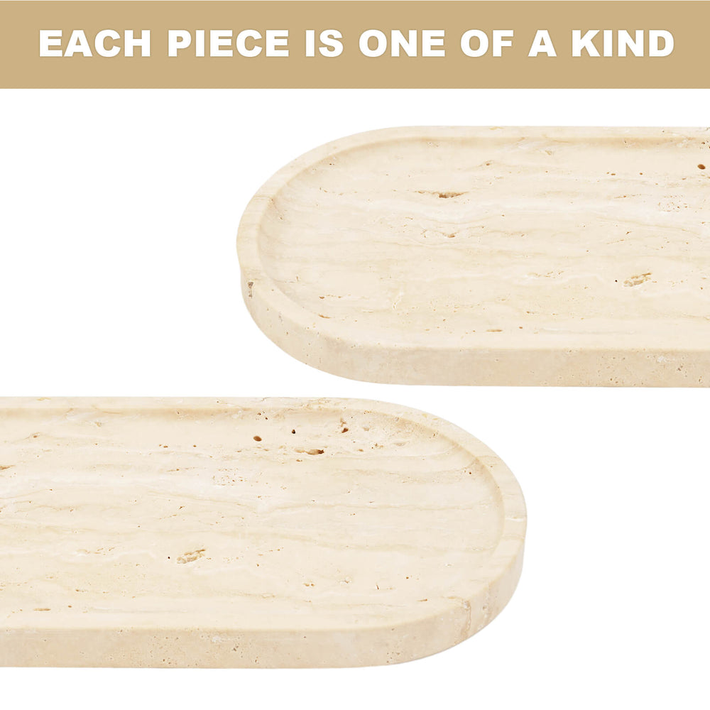 Koville Travertine Oval Tray 12" Decorative Vanity Tray Beige Travertine